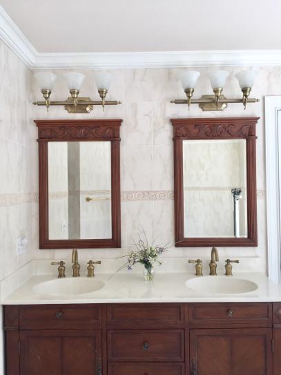 Livex Lighting Brookridge 25 in. 3-Light Antique Brass Vanity Light with White Alabaster Glass ...