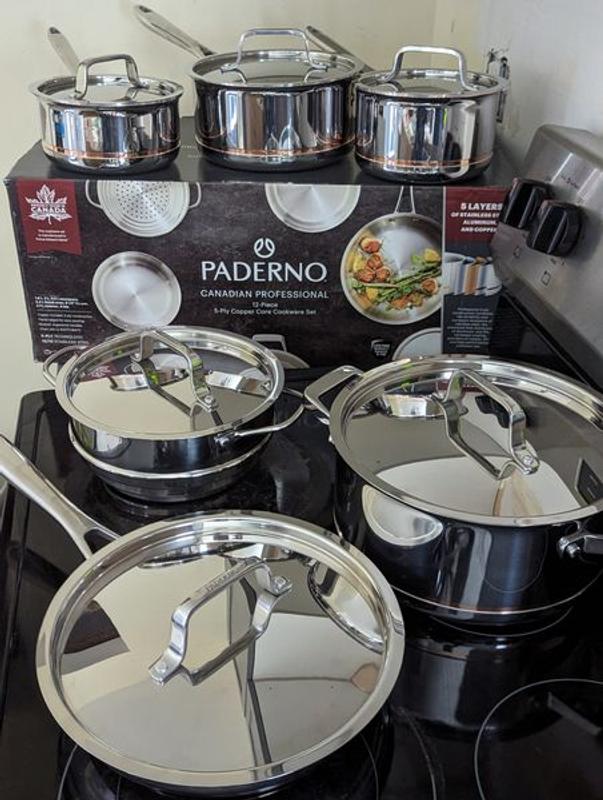 PADERNO 5-Ply Copper Core Stainless Steel Cookware Set, Oven Safe, 12 ...