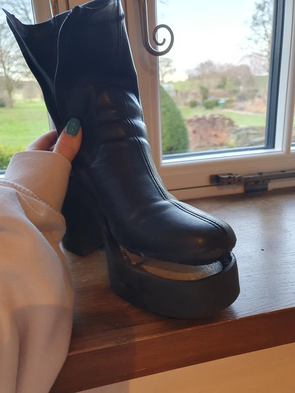 ASOS DESIGN Elsie high heeled sock boot in black pu ASOS