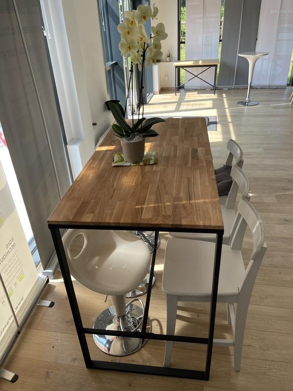 Table de bar haute, en chêne et métal acier, 4 à 6 couverts, hiba ...