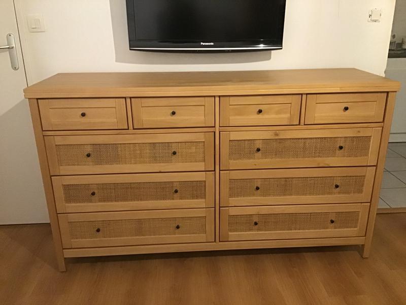 Commode en pin massif et cannage 10 tiroirs, gabin Couleur naturel La ...