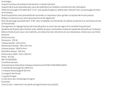 Ponceuse à bande et à disque stationnaire RYOBI 370W RBDS4601G | Leroy ...