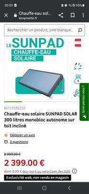 Chauffe-eau solaire SUNPAD SOLAR 300 litres monobloc autonome sur toit ...