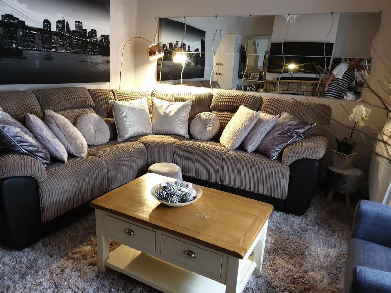 Sienna Fabric And Faux Leather Recliner Corner Group Sofa | Baci Living ...