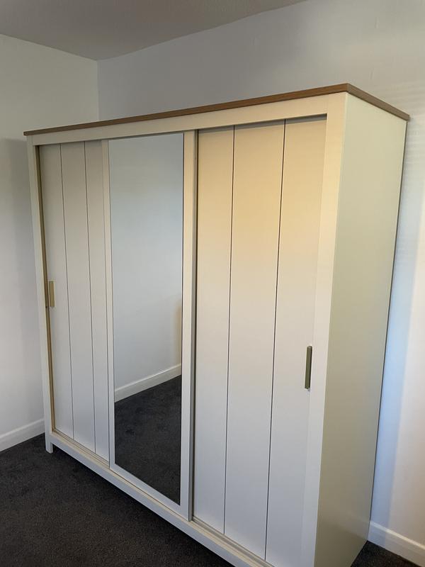 Lexington Cream Gold Handle 3 Door Mirror Sliding Wardrobe Wilko